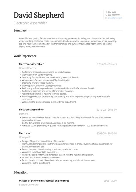 Aircraft Assembler Resume Sample