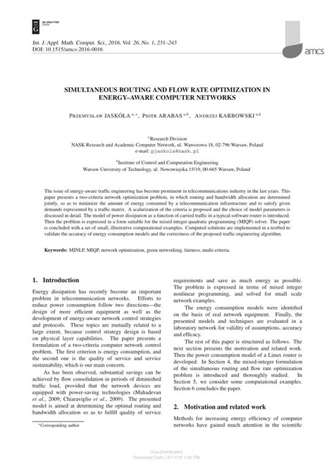 pdf simultaneous routing and flow rate optimization in energy aware