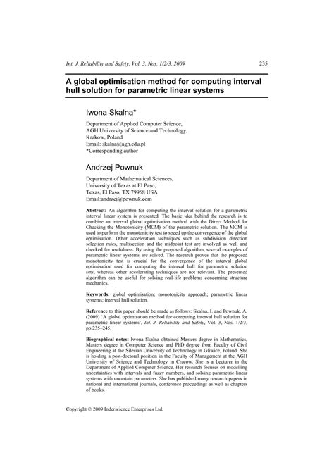 Pdf A Global Optimisation Method For Computing Interval Hull Solution