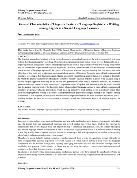 Pdf General Characteristics Of Linguistic Feature Of Language Registers In Writing Among