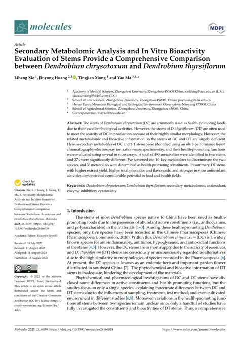 Pdf Secondary Metabolomic Analysis And In Vitro Bioactivity