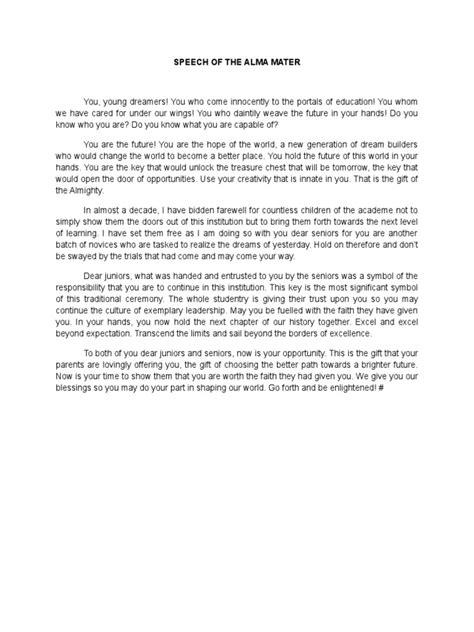 Js Prom Speech Of Alma Mater