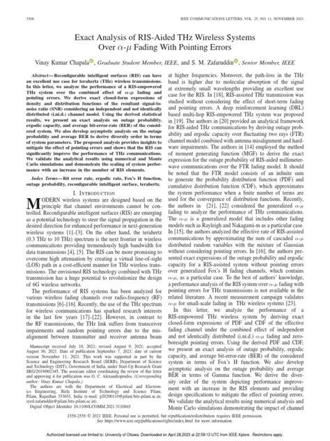 Exact Analysis Of Ris Aided Thz Wireless Systems Over Fading With Pointing Errors Pdf