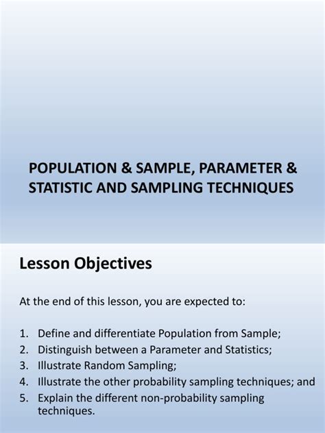 Week 6 Day12 Population Sample Parameter Statistic And Sampling Techniques Download Free Pdf