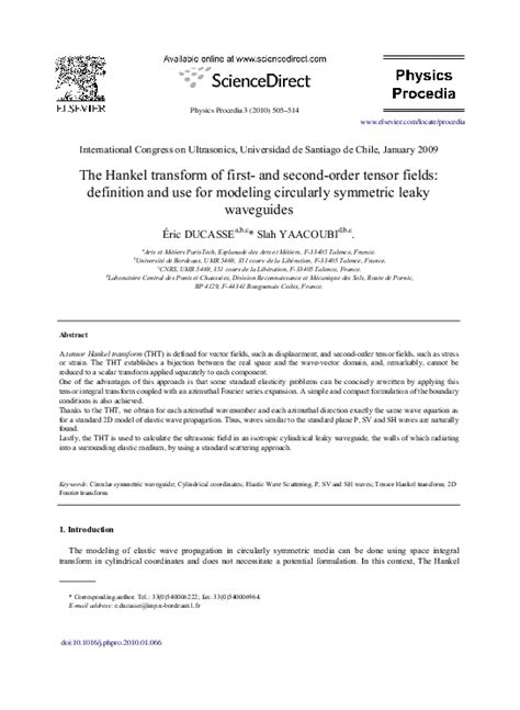 Pdf The Hankel Transform Of First And Second Order Tensor Fields