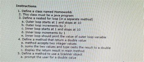 solved instructions 1 define a class named homework6 2