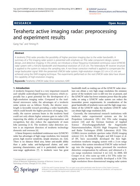 Pdf Terahertz Active Imaging Radar Preprocessing And Experiment Results