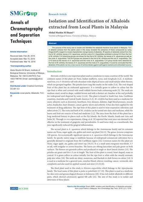 Pdf Isolation And Identification Of Alkaloids Extracted From Local
