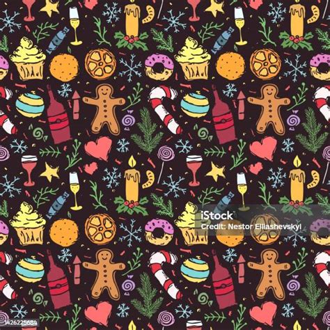 원활한 크리스마스 패턴 새해 배경 크리스마스와 새해 아이콘이있는 낙서 그림 0명에 대한 스톡 벡터 아트 및 기타 이미지 0명 12월 겨울 Istock