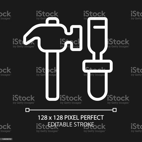 Hammer And Chisel Pixel Perfect White Linear Icon For Dark Theme Stock Illustration Download