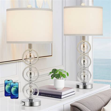 Orren Ellis Modern Glass Table Lamps With White Fabric Shade Wayfair