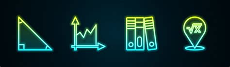 선 삼각형 수학 그래프 일정 차트 다이어그램 Office 폴더 및 X 글리프의 제곱근을 설정합니다 빛나는 네온 아이콘입니다 벡터 0명에 대한 스톡 벡터 아트 및 기타 이미지