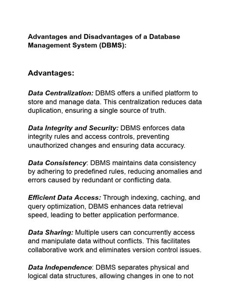 Advantages And Disadvantages Of A Database Management System Pdf