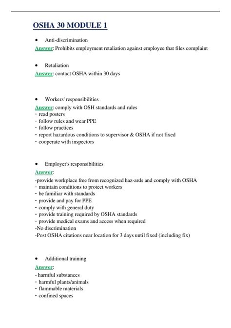 Osha 30 Module 1 Updated 2025 Questions With 100 Verified