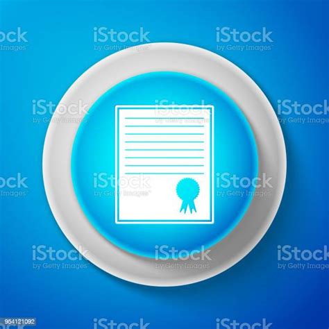 화이트 인증서 템플릿 아이콘 파란색 배경에 고립입니다 화이트 라인 블루 원형 버튼입니다 벡터 일러스트 레이 션 0명에 대한 스톡 벡터 아트 및 기타 이미지 Istock