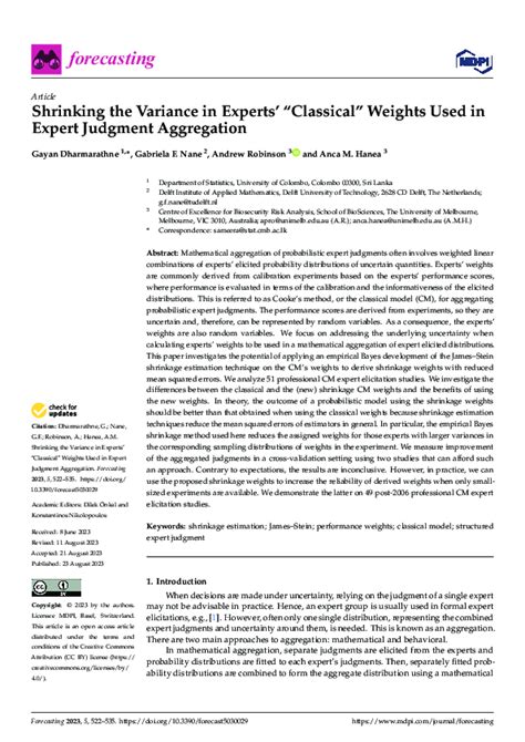 Pdf Shrinking The Variance In Experts “classical” Weights Used In