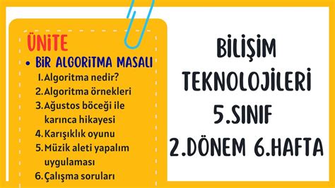 Bilişim Teknolojileri 5sınıf 2dönem 6hafta Konu Anlatımı Ve Soru Çözümleri Bir Algoritma
