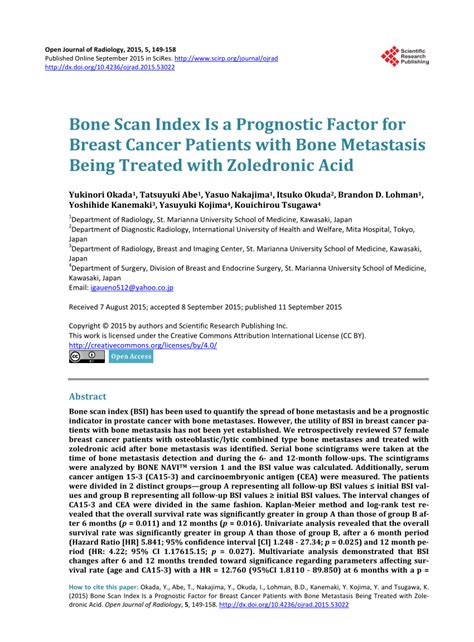 Pdf Bone Scan Index Is A Prognostic Factor For Breast Cancer Patients