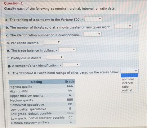 solved question 1 classify each of the following as nominal