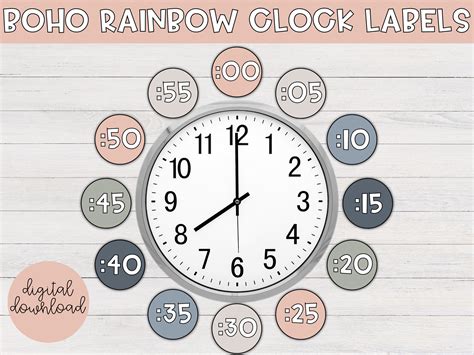 Boho Classroom Clock Labels Boho Clock Numbers Boho Rainbow Etsy