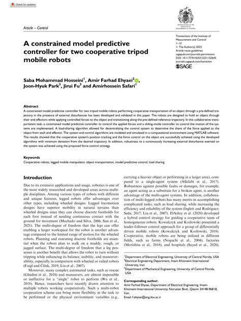 Pdf A Constrained Model Predictive Controller For Two Cooperative