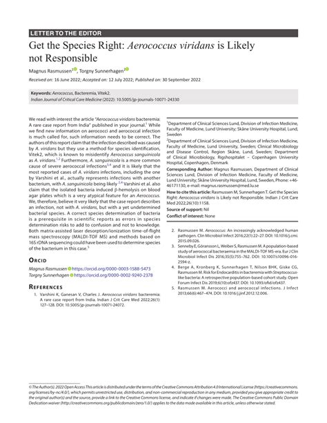 Pdf Get The Species Right Aerococcus Viridans Is Likely Not Responsible