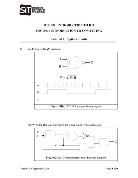 Ict Csc1001 Tutorial 2 Digital Circuits Sep2020 Ict1001