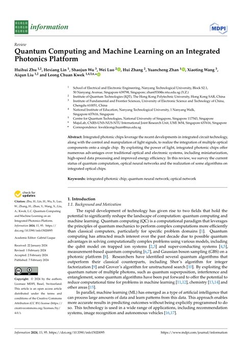 PDF Quantum Computing And Machine Learning On An Integrated Photonics Platform