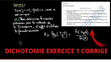 Chapitre I Résolution Numérique Des équations Non Linéaires📍méthode De Dichotomie Exercice