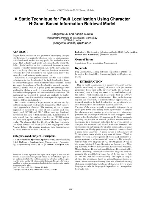 Pdf A Static Technique For Fault Localization Using Character N Gram
