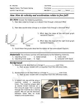 Free Fall Lab By Joshua Wickline Teachers Pay Teachers
