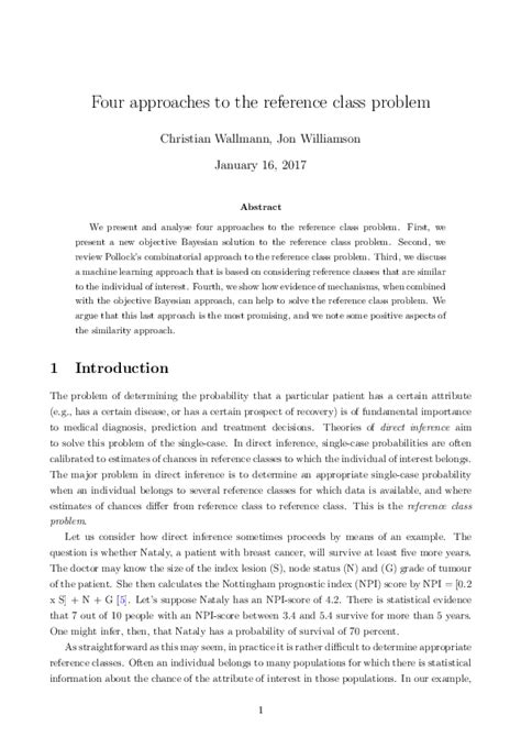 Pdf Four Approaches To The Reference Class Problem