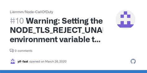 warning setting the node tls reject unauthorized environment variable