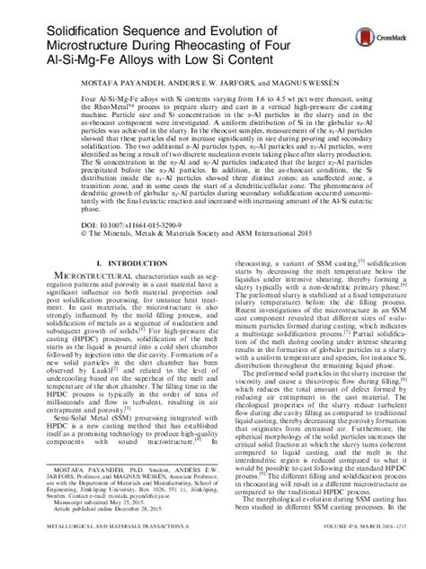 Pdf Microstructure Evolution In Rheocasting Al Si Mg Fe Alloys