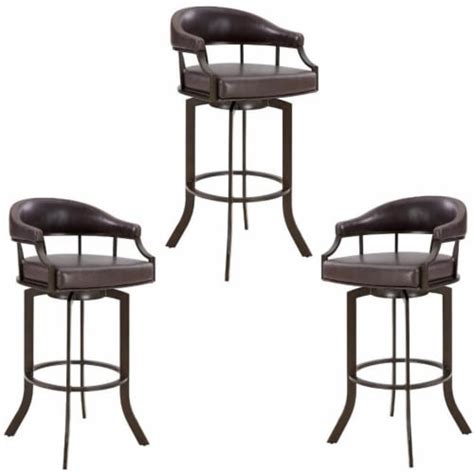 Home Square 3 Piece Swivel Faux Leather Bar Stool Set In Auburn Bay And