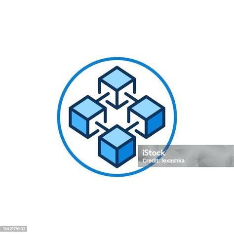블록 체인 기술 원형 벡터 개념 파란색 아이콘4 연결 블록 라운드 기호 4가지 개체에 대한 스톡 벡터 아트 및 기타 이미지 4가지 개체 개념 곡선 Istock