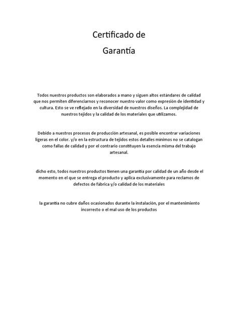Certificado De Garantia Pdf