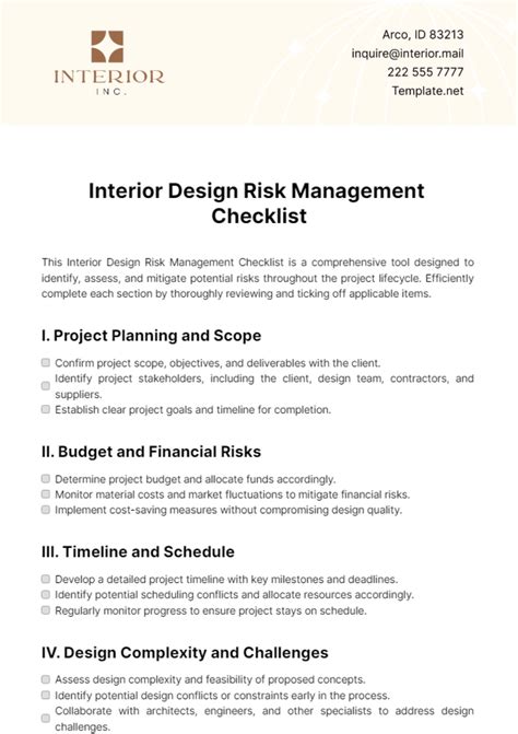Free Interior Design Risk Management Checklist Template To Edit Online