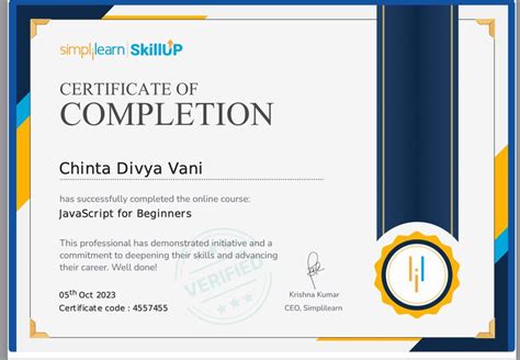 Divya Vani On Linkedin Thanks To Skillup I Have Successfully Completed Course On Javascript
