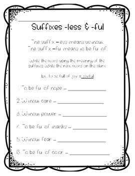 Suffixes Less And Ful By Miss Knight S Nook Teachers Pay Teachers