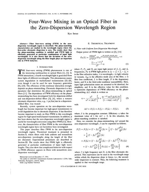 Pdf Four Wave Mixing In An Optical Fiber In The Zero Dispersion