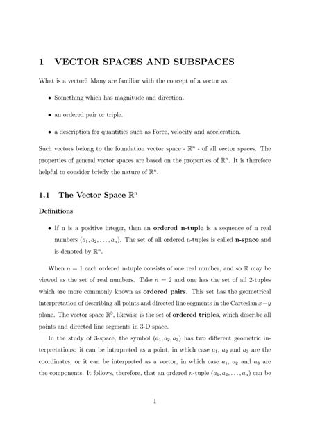 Linear Vector Spaces VECTOR SPACES AND SUBSPACES What Is A Vector Many Are Familiar With