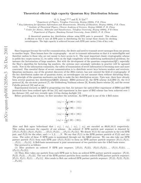 Pdf Theoretically Efficient High Capacity Quantum Key Distribution Scheme