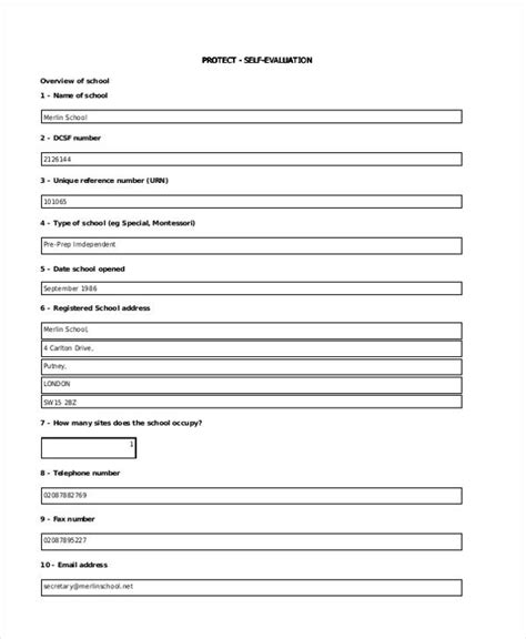 Independent School Self Evaluation Form