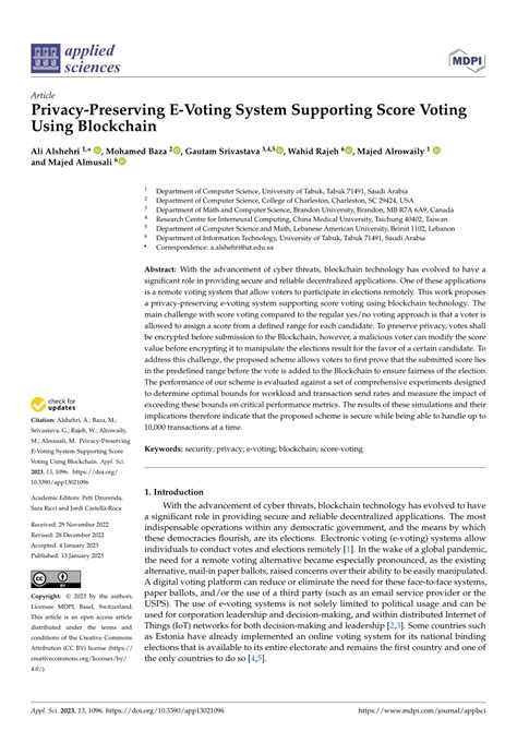 Pdf Privacy Preserving E Voting System Supporting Score Voting Using Blockchain