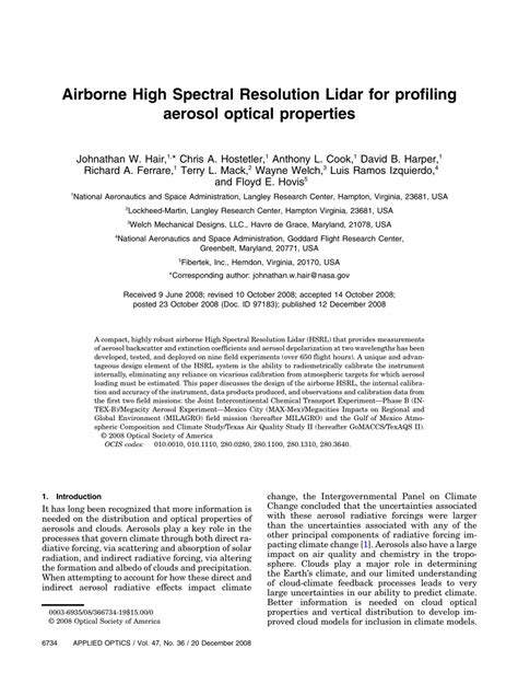 Pdf Airborne High Spectral Resolution Lidar For Profiling Aerosol Optical Properties