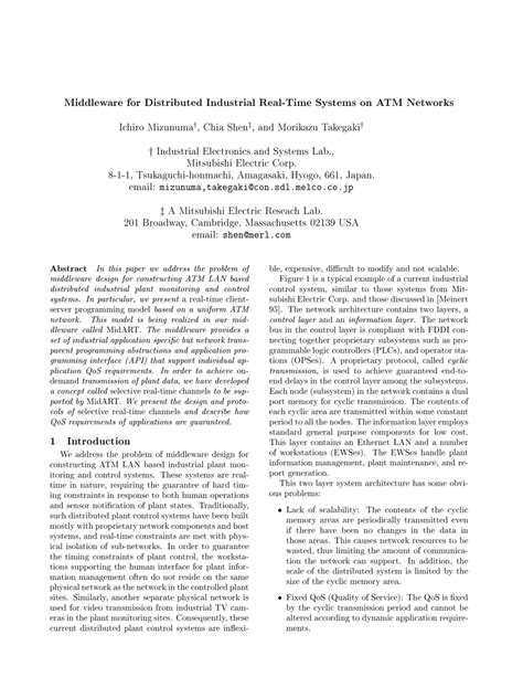 Pdf Middleware For Distributed Industrial Real Time Systems On