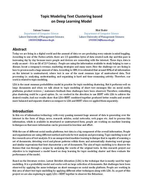 Topic Modeling Text Clustering Based On Deep Learning Model Download Free Pdf Artificial