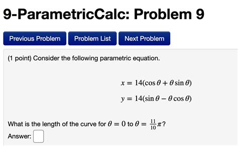 solved 9 parametriccalc problem 9 previous problem problem