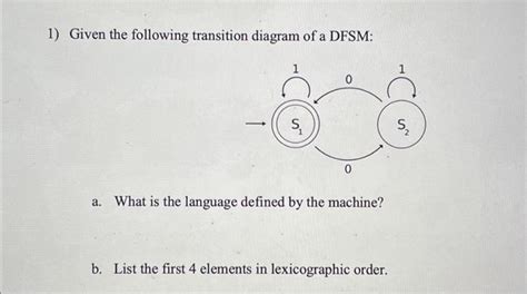 solved 1 given the following transition diagram of a dfsm
